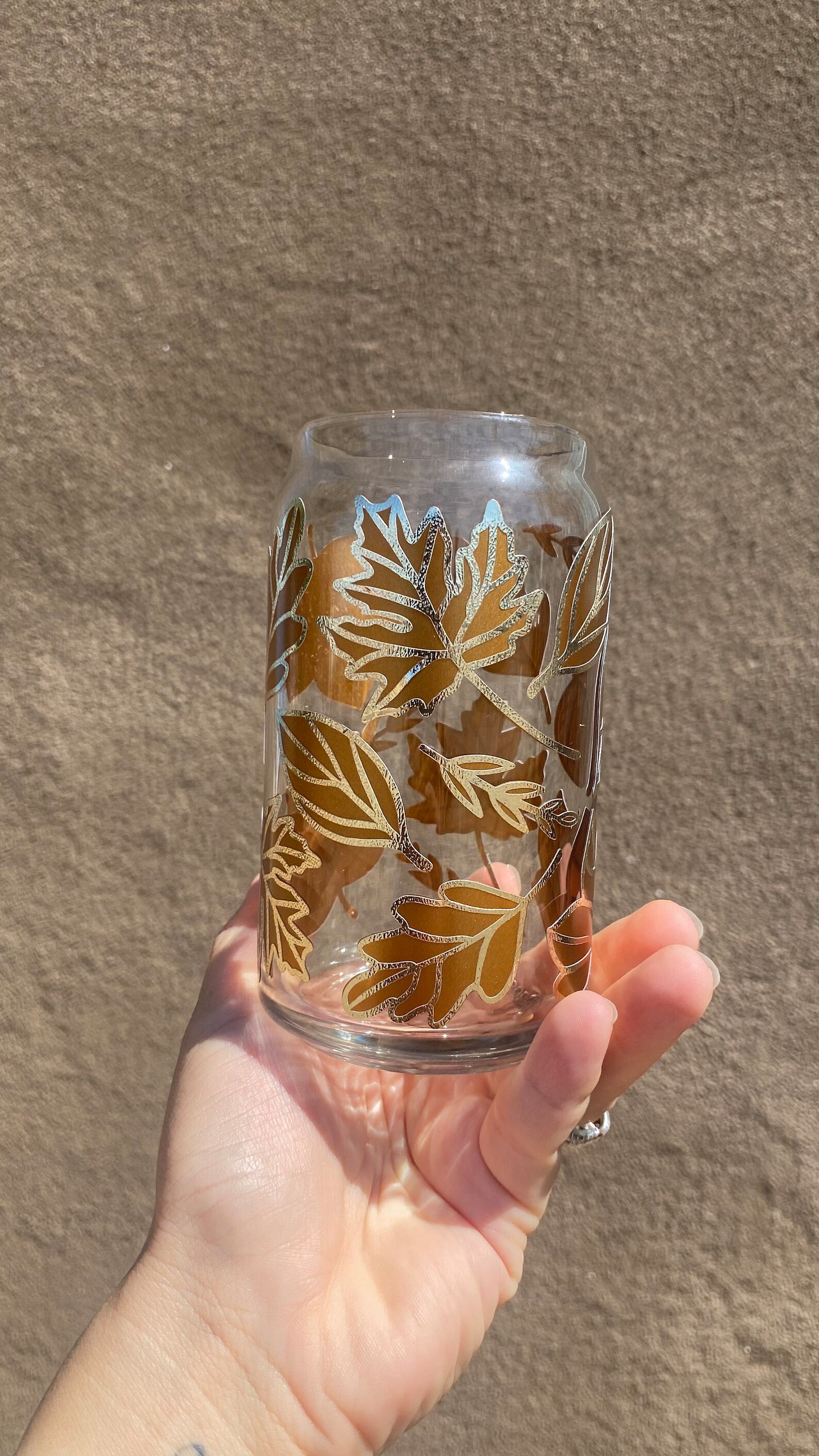 Metallic Fall Leaf Beer Glass Can Autumn Glass Can Libbey - Etsy