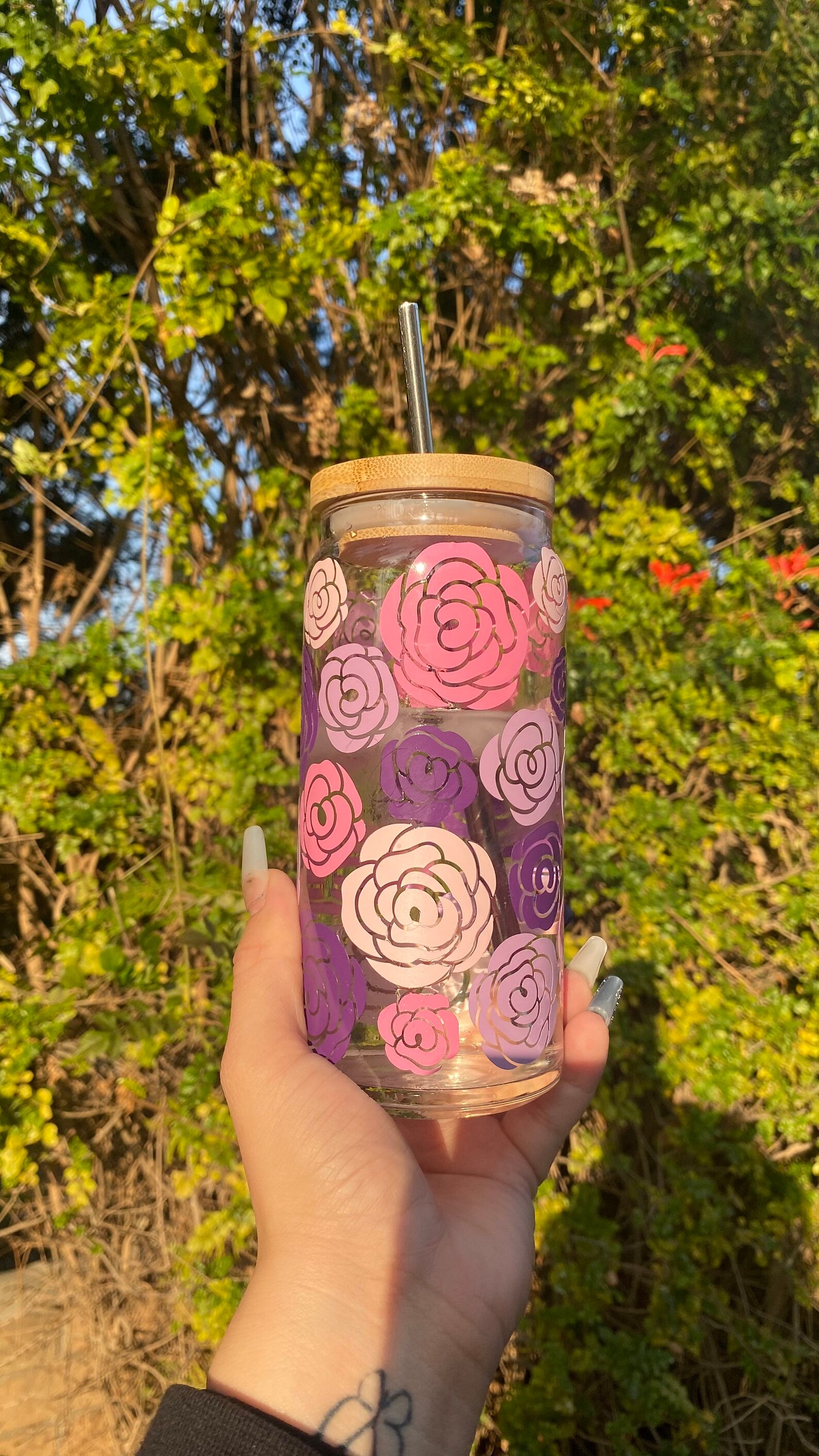 Roses Beer Glass Can Flowers Glass Can Libbey Beer Glass | Etsy