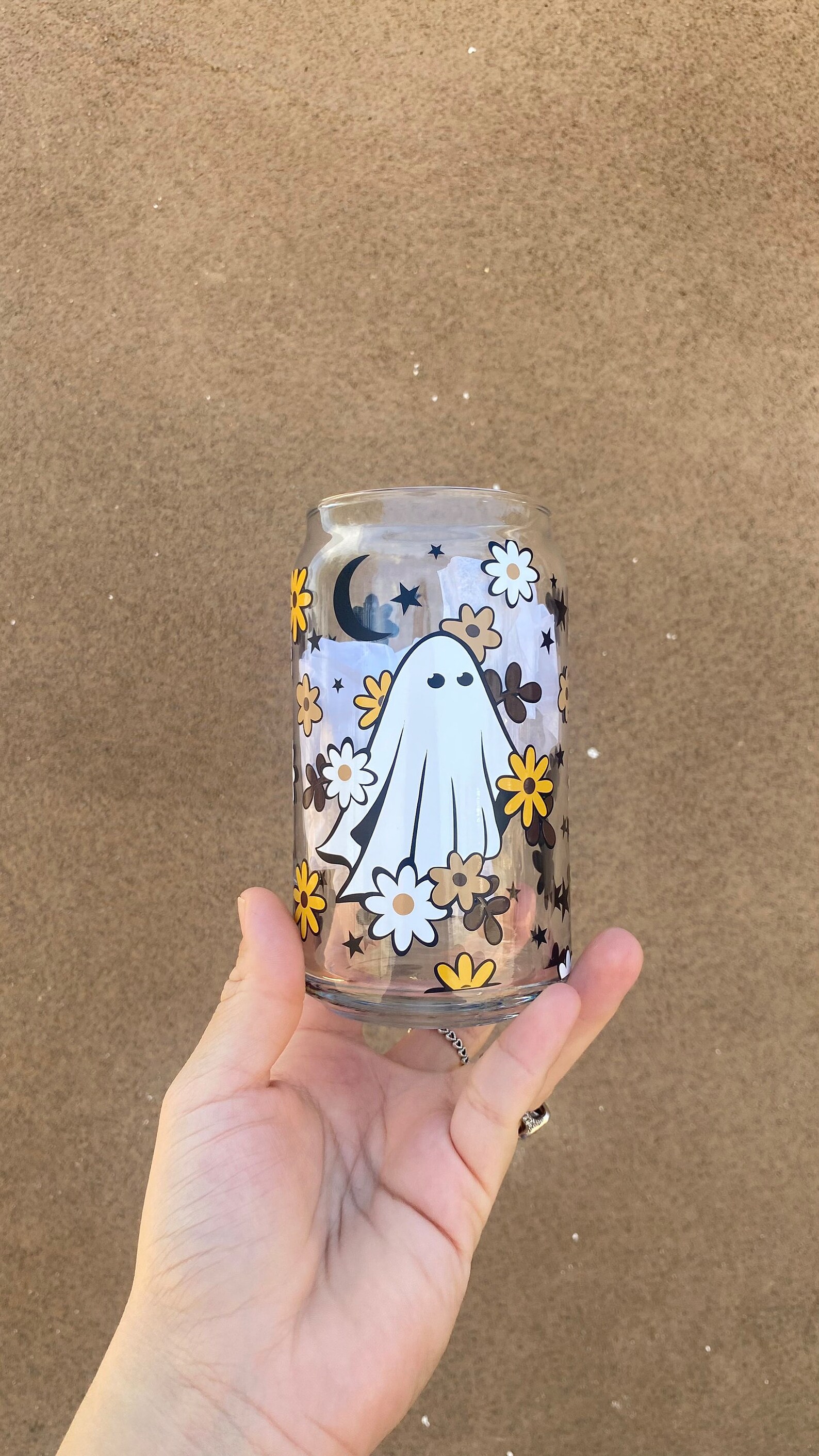 Retro Daisy Ghosts Glass Can Halloween Glass Can Libbey - Etsy
