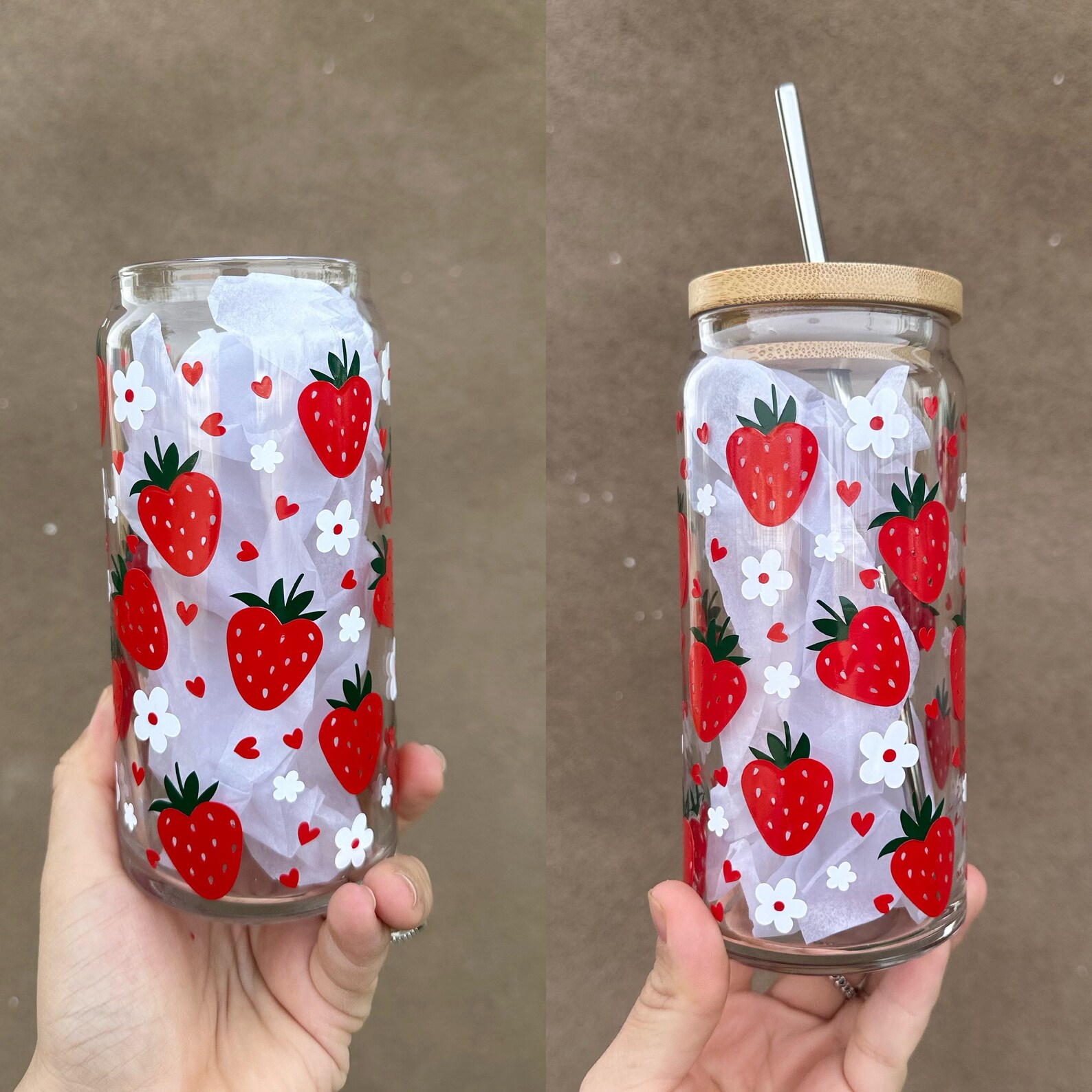 Strawberry Hearts Beer Glass Can, Strawberries Glass Can, Strawberries ...
