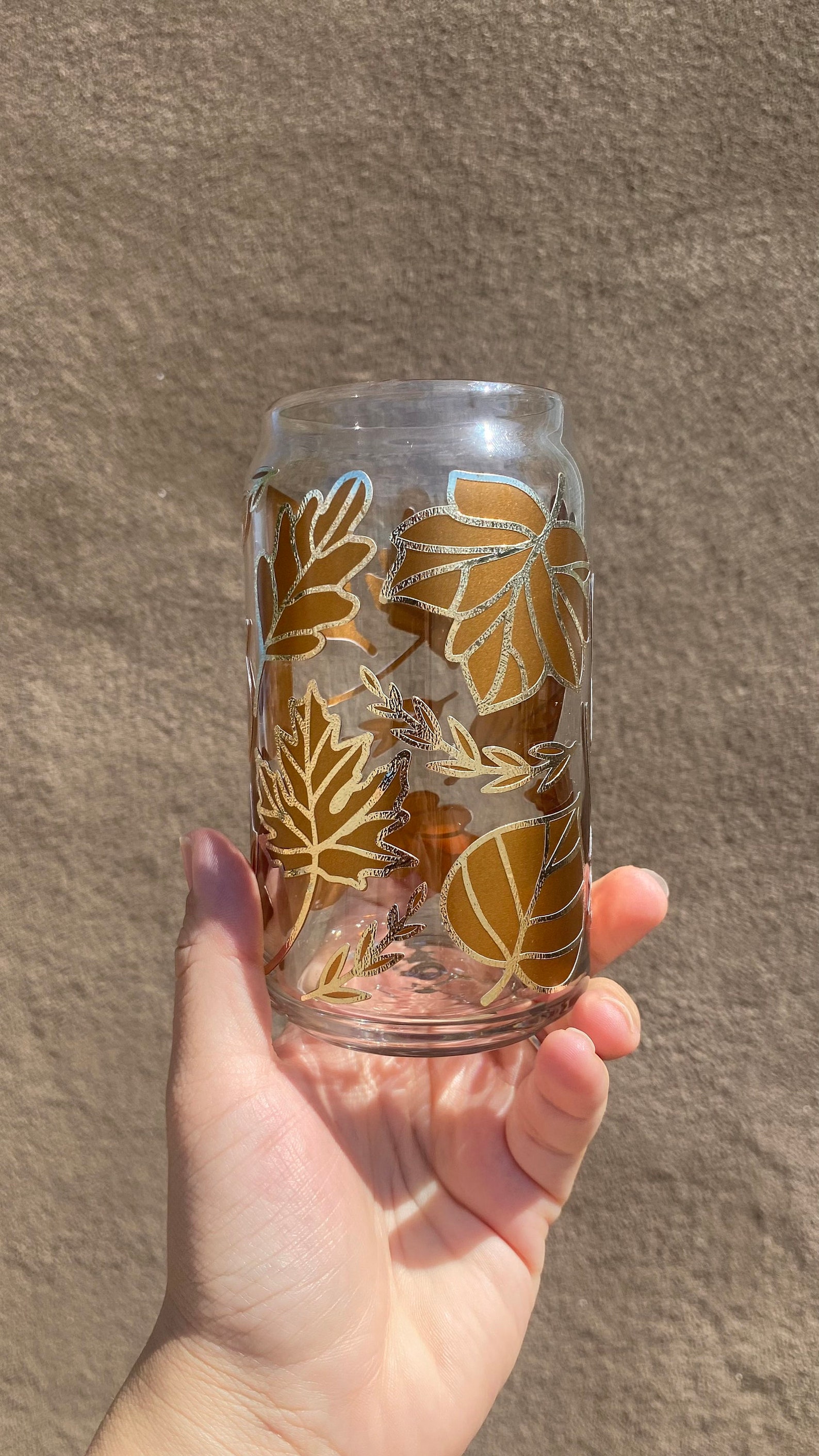 Metallic Fall Leaf Beer Glass Can Autumn Glass Can Libbey - Etsy