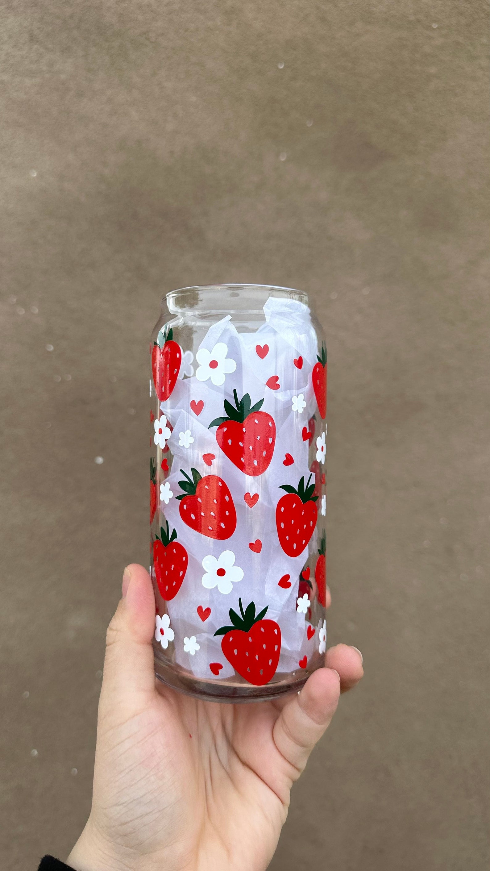 Strawberry Hearts Beer Glass Can, Strawberries Glass Can, Strawberries ...