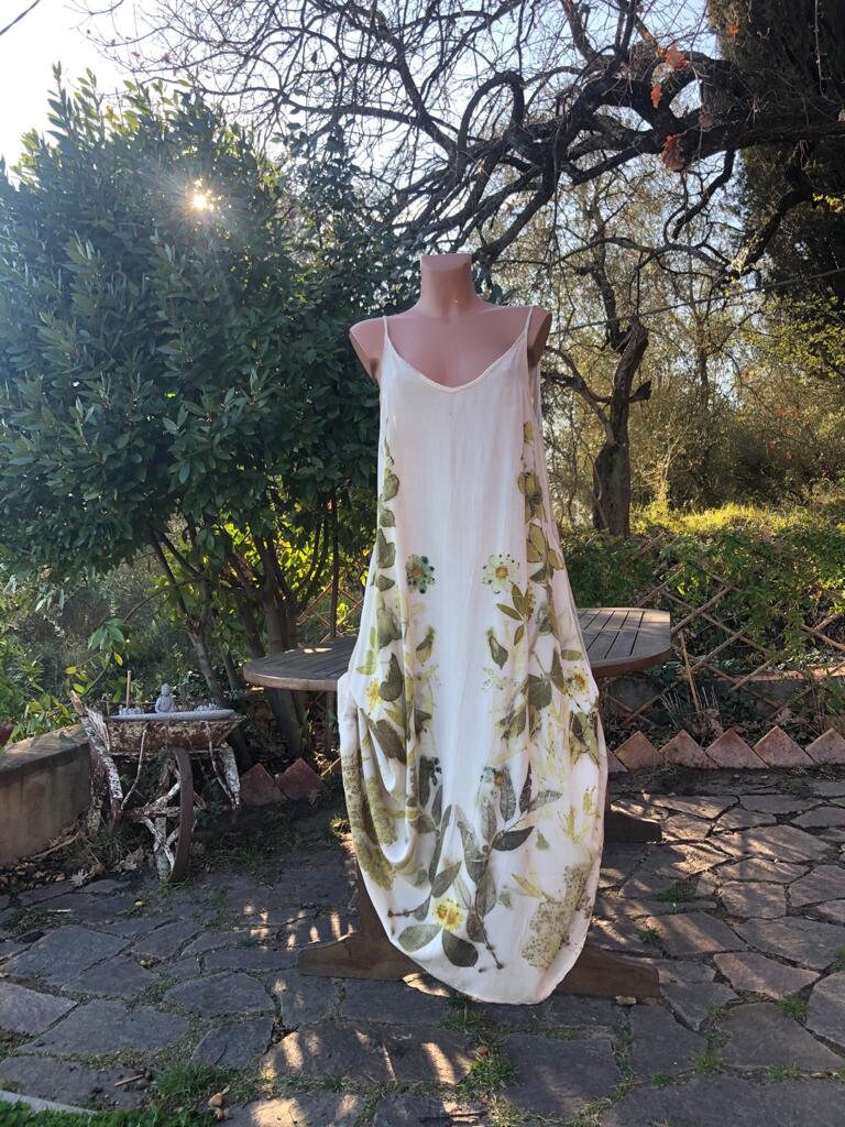 Natural Cotton Dress Eco Printed by Hand Botanical Dyed | Etsy