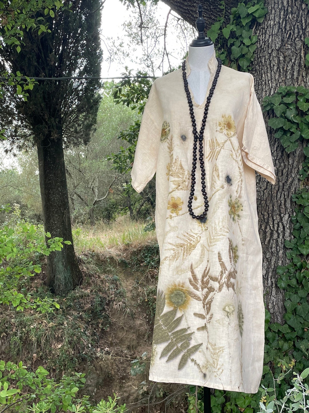 Natural Cotton Dress, Eco Printed by Hand, Botanical Dyed, Woman Dress ...