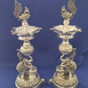 BIS HALLMARKED 925 Antique Silver Kuthu Vilakku Diya/lamp Pure Silver ...
