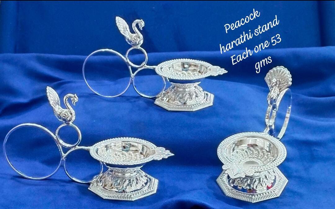 BIS HALLMARKED 925 Silver Peacock Aarthi Stand Pure Silver Gift Items ...