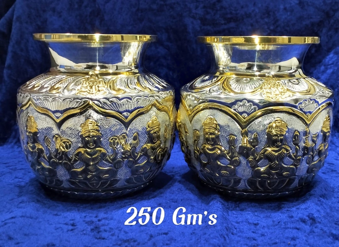 BIS Hallmarked Silver Ashtalakshmi Gold Coated Kalash 925 Silver Purity ...