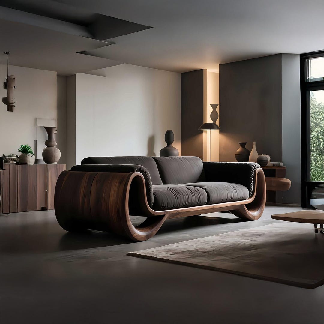 Handcrafted Solid Wood Sofa Set, Minimalist Style Straight Sofa for ...