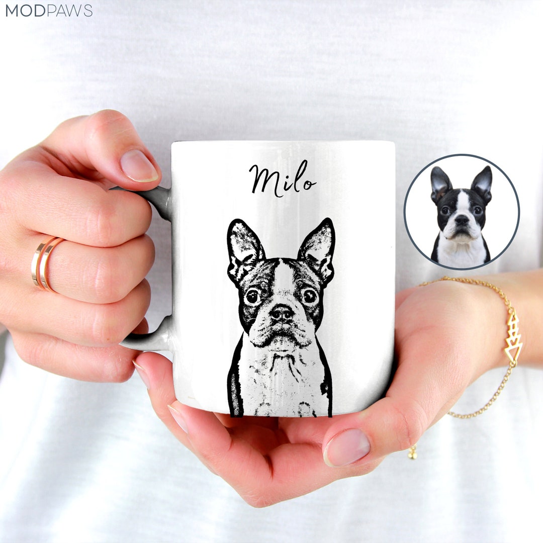 Custom Boston Terrier Coffee Mug Using Pet Photo + Name Boston Terrier ...