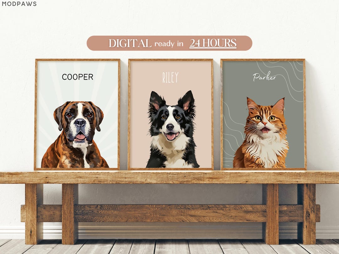Custom Dog Portraits Using Pet Photo Personalized Digital Cat Portraits ...