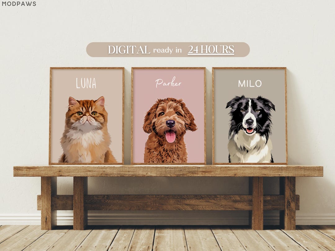 Custom Pet Portraits Using Pet Photo Personalized Digital Dog Portraits Cat Portraits Custom Dog ...