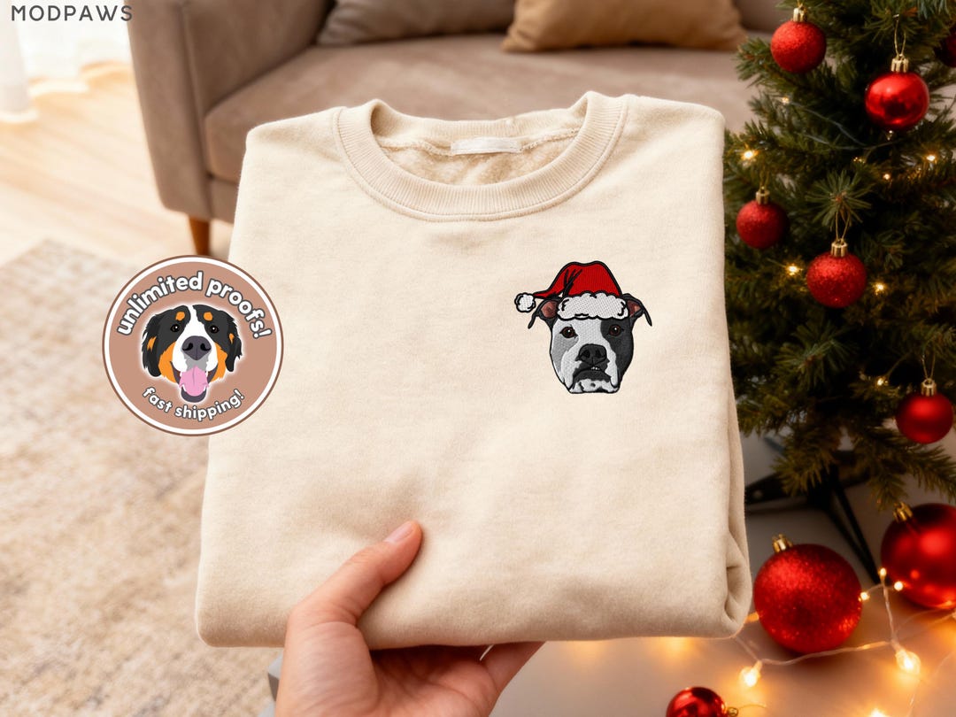 Custom EMBROIDERED Pet Sweater Using Pet Photo + Name Custom Dog ...
