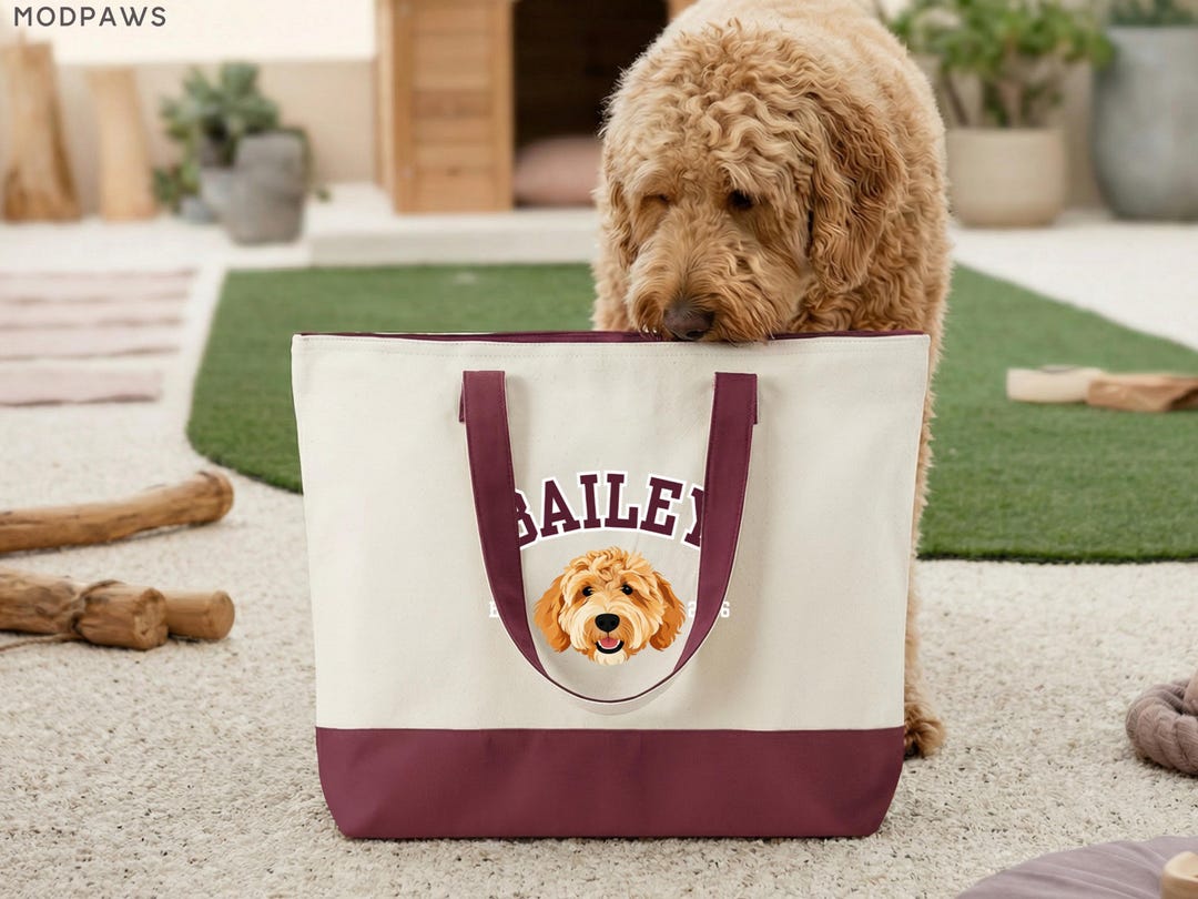 Custom Dog Tote Bag Personalized Pet Photo Portrait Zippered Canvas Cat ...