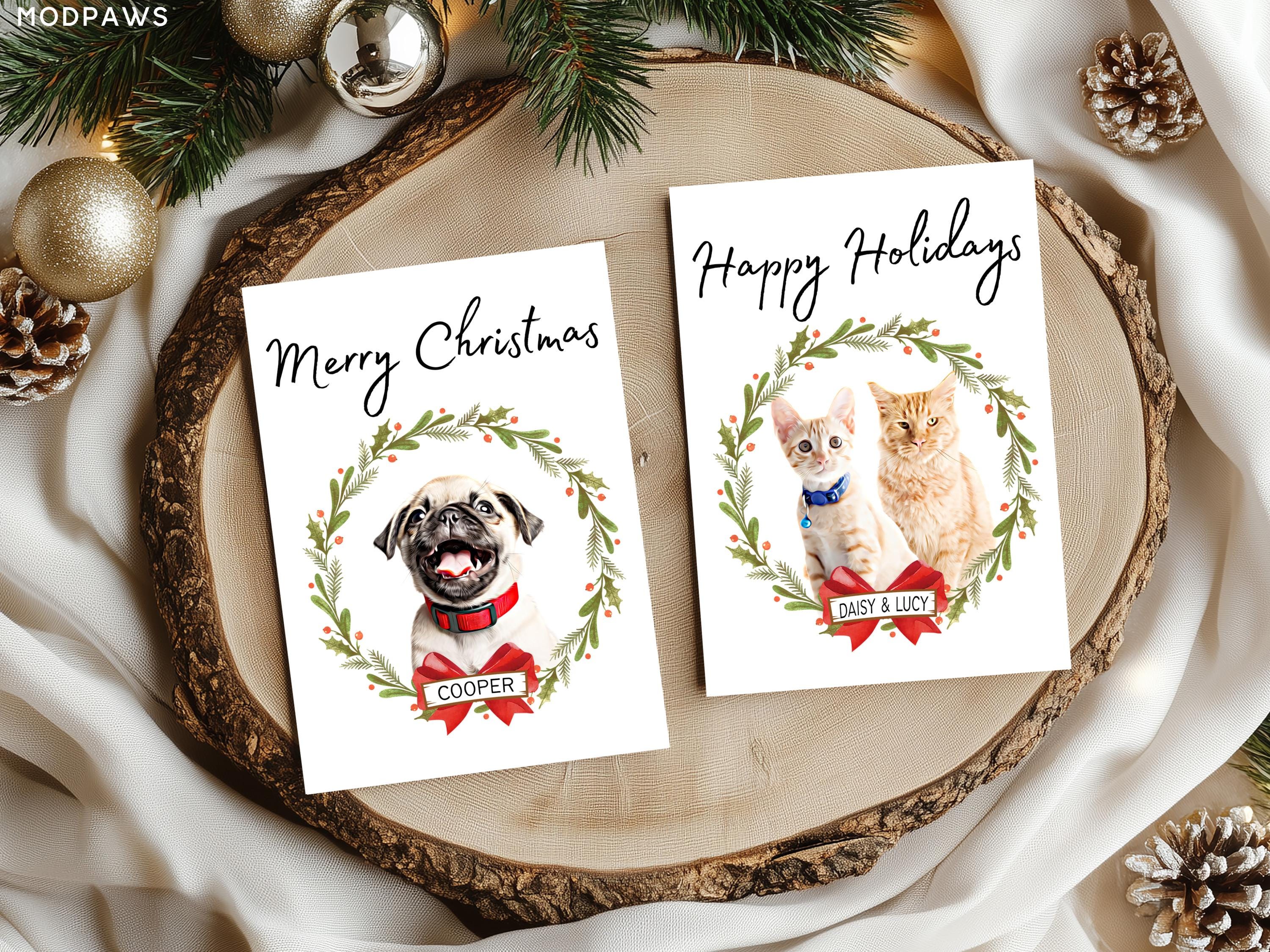 Custom Pet Christmas Card Using Pet Portrait Personalized Cat Christmas ...
