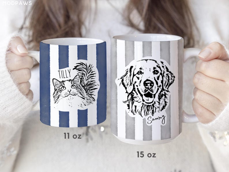 Custom Pet Striped Mug Using Pet Photo + Name Custom Dog Mug Cat Coffee ...