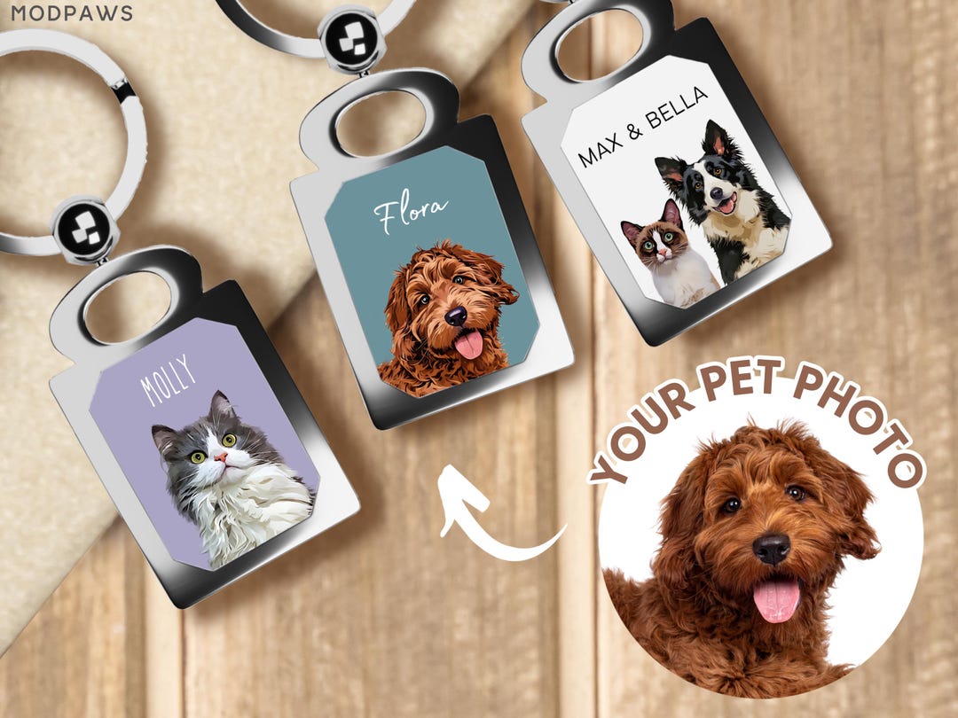 Custom Pet Keychain Pet Photo + Name Personalized Dog Keychain Custom ...
