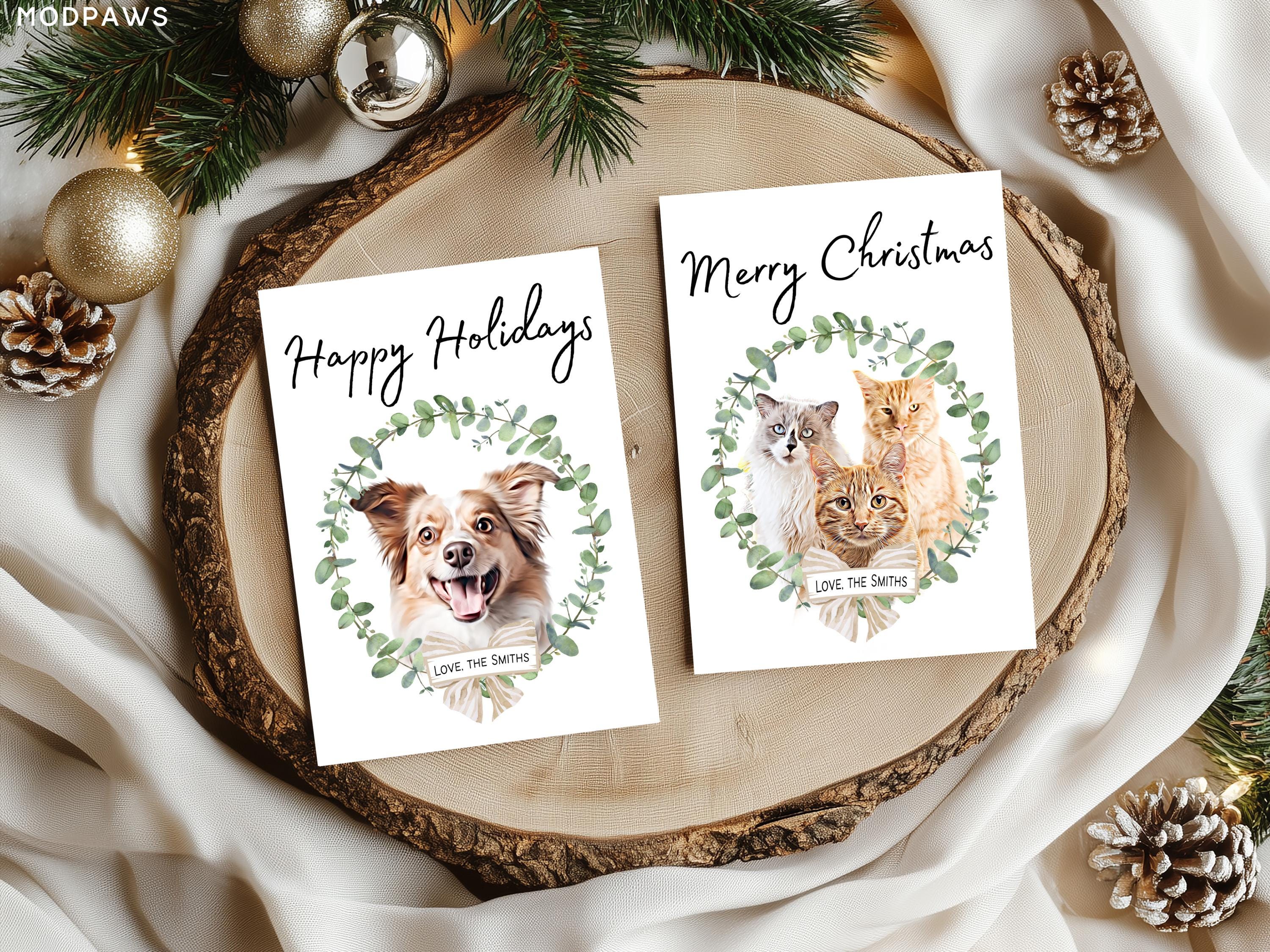 Custom Pet Christmas Card Using Pet Portrait Personalized Cat Christmas ...