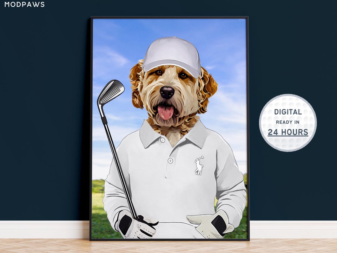 Custom Pet Golf Portraits Using Pet in Golf Theme Pet Photo Funny Art ...