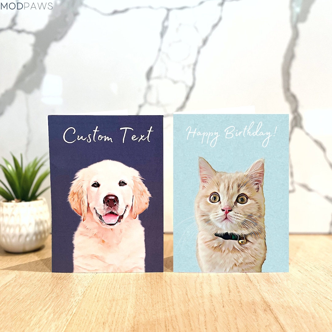 Custom Greeting Card With Pet Portrait Personalized Dog - Etsy