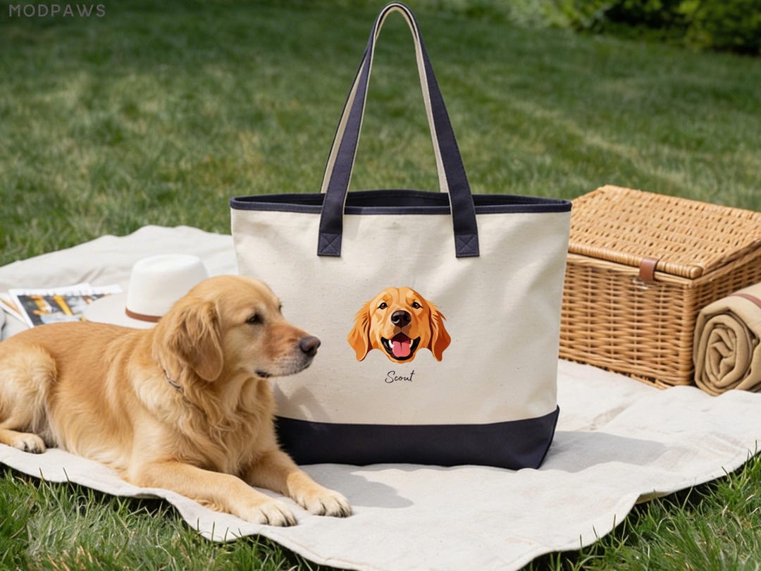 Custom Dog Tote Bag Personalized Cat Photo Portrait Zippered Canvas Pet ...