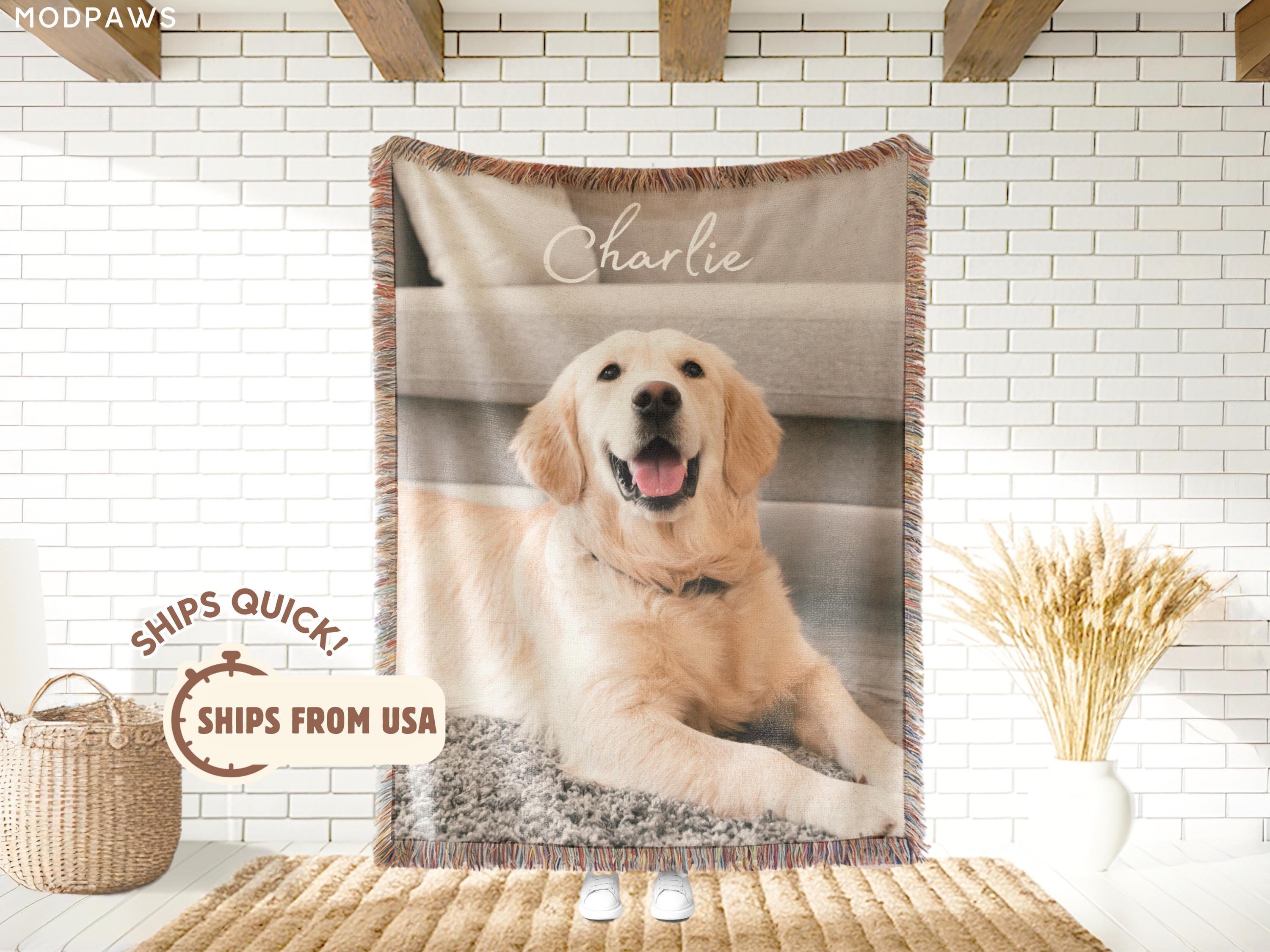 Custom Pet Woven Blanket Using Pet Photo + Name Custom Dog Blanket ...