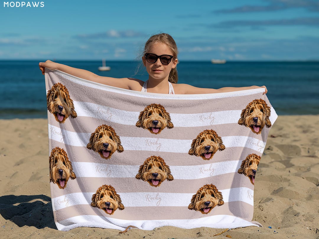 Custom Pet Beach Towel Using Pet Photo + Pet Name Personalized Cat ...