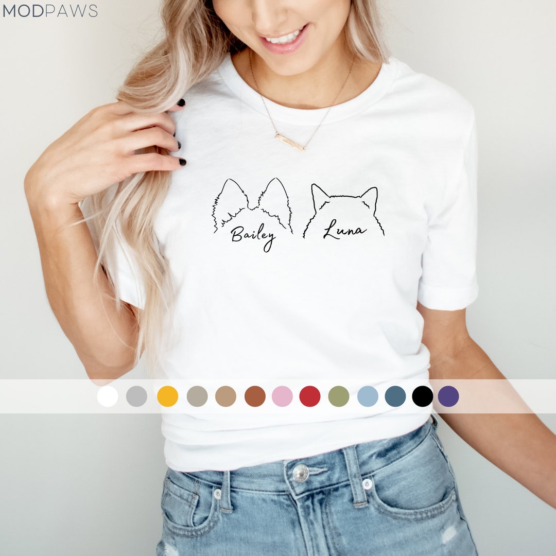 Custom Dog Ears Shirt | Custom Cat Pets Ears Outline T Shirt | Custom ...
