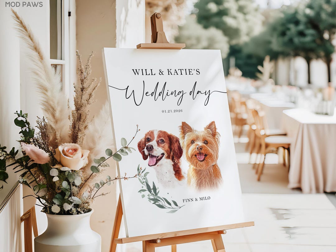 Custom Watercolor Pet Wedding Welcome Sign Using Pet Photo Personalized ...