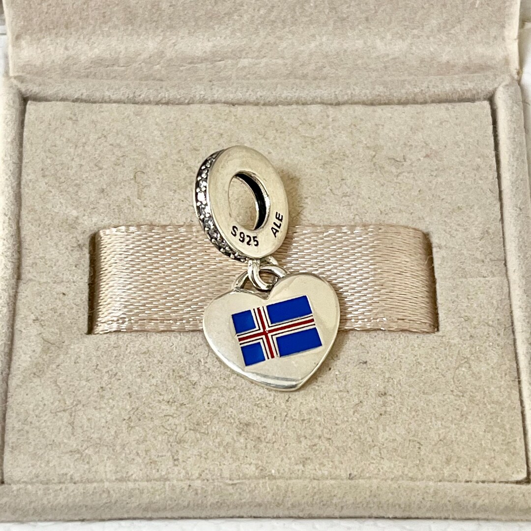 Pandora ICELAND Flag Heart Dangle Charm Travel Pendant S925 Silver ...