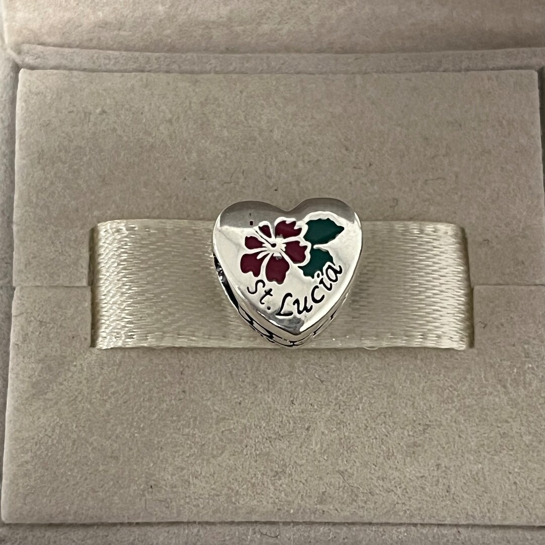 Pandora Saint Lucia Heart Bead Charm St. Lucia Lily Button S925 ...