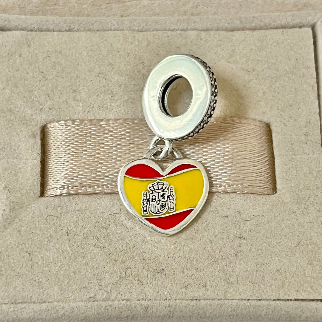 Pandora Spain Flag Heart Dangle Charm Pendant S925 Silver Jewelry for ...