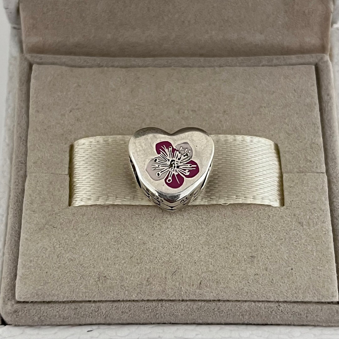 Pandora Sakura Flower Limited Heart Bead Charm, S925 Sterling Silver Jewelry, for Bracelet, for ...