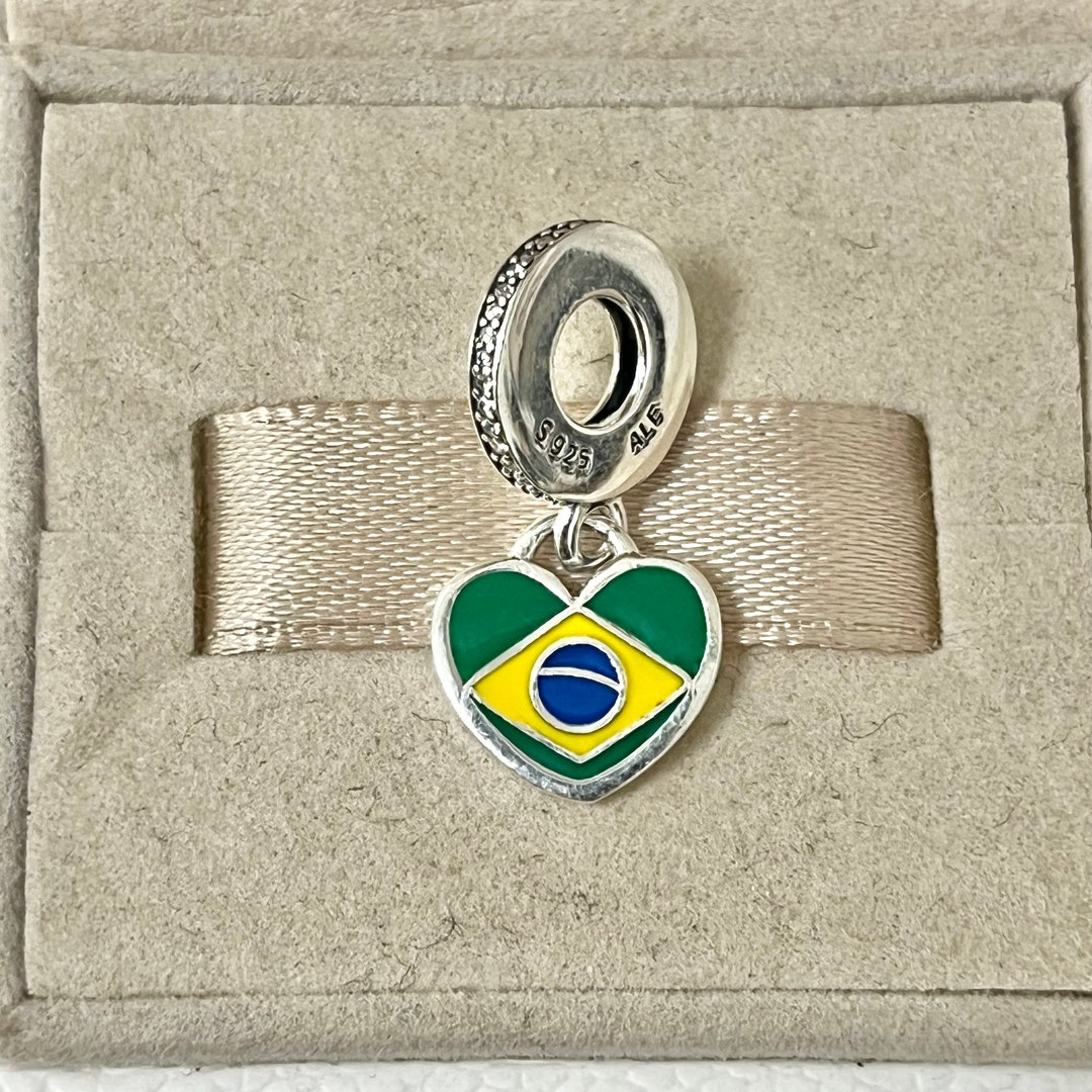 Pandora Brazil Flag Exclusive Heart Dangle Charm Pendant S925 Silver ...
