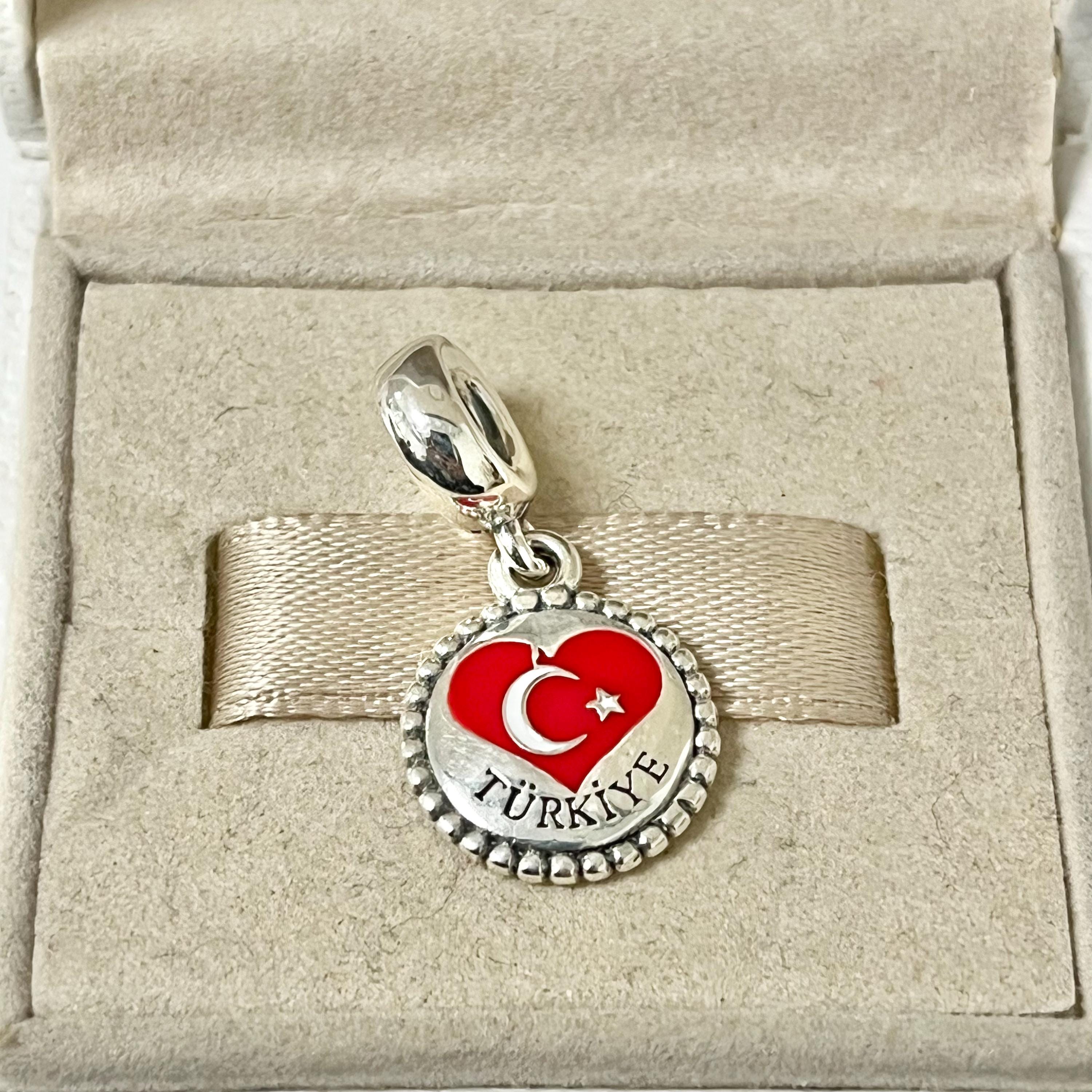 Pandora TURKIYE Heart Flag Dangle Charm Travel Pendant S925 Silver Jewelry for Bracelet for Necklace Mixed Enamel With Gift Box Etsy