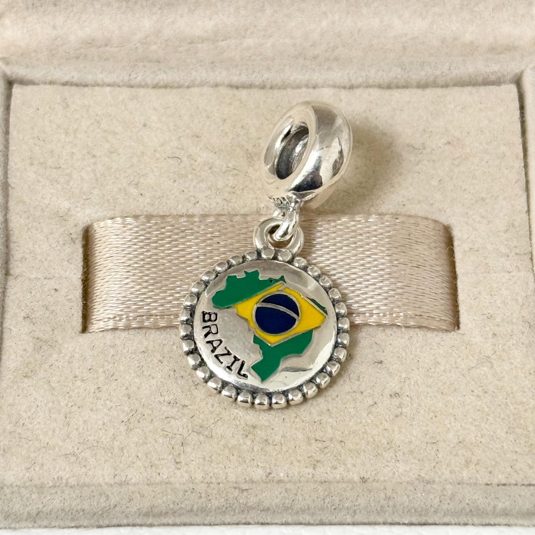 Pandora BRAZIL Flag Map Dangle Charm Travel Pendant S925 Silver Jewelry ...
