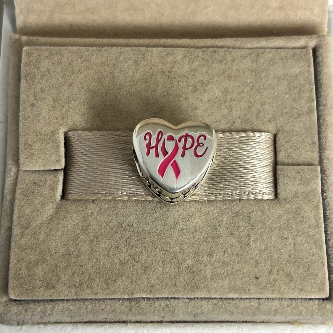 Pandora Hope Pink Ribbon Breast Cancer Heart Bead Charm S925 Sterling ...
