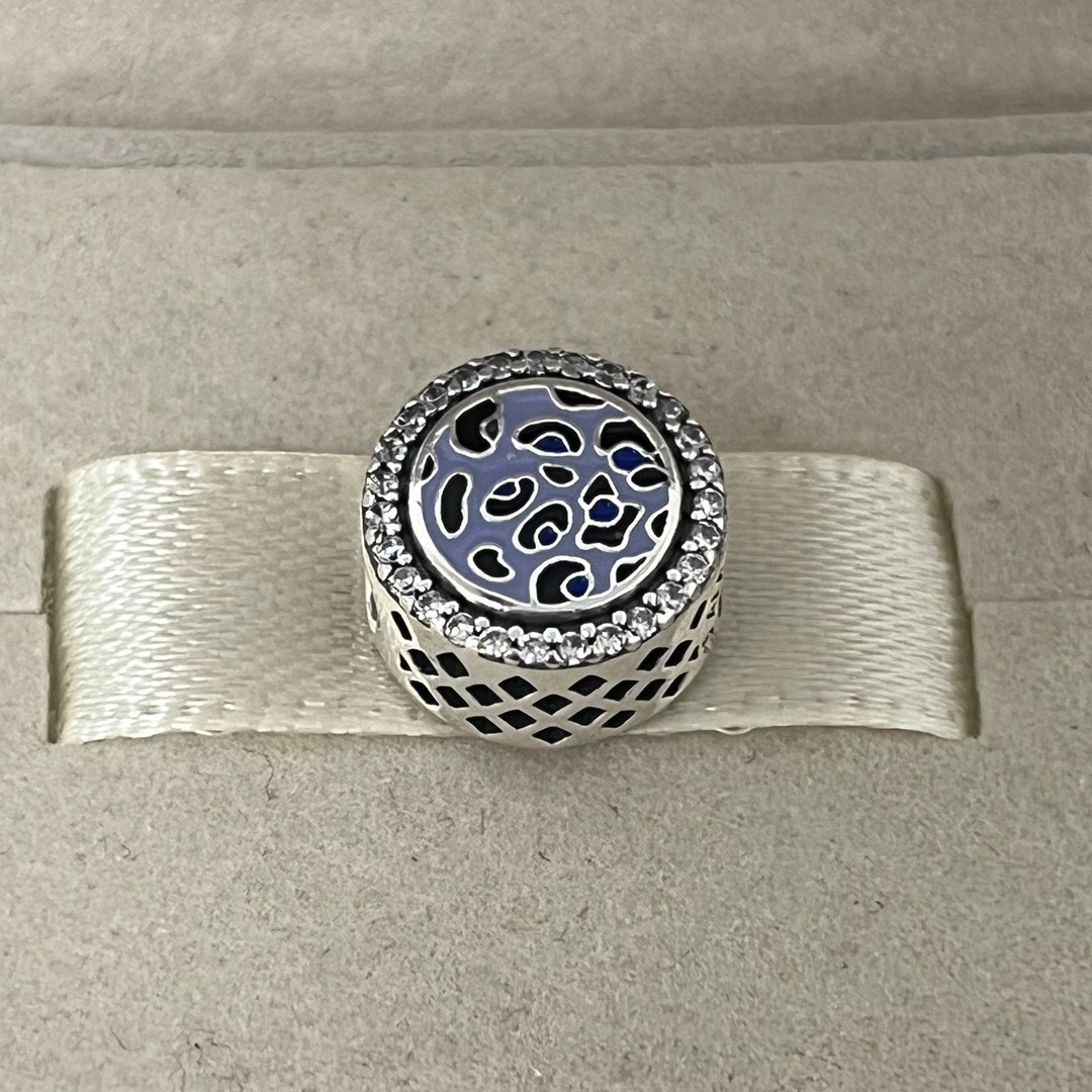 Pandora Blue Leopard Print Exclusive Bead Charm S925 Sterling Silver ...