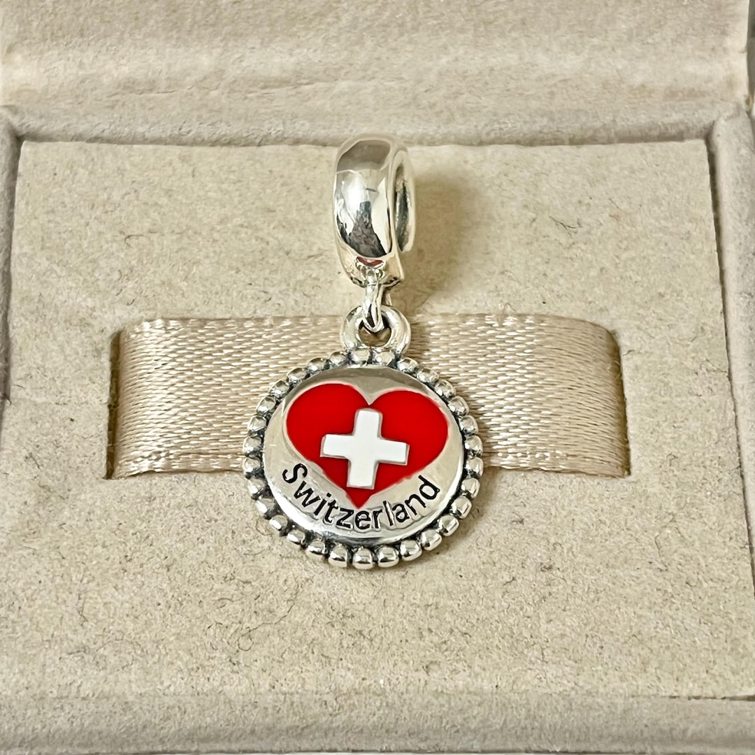 Pandora Switzerland Heart Flag Dangle Charm Travel Pendant S925 Silver ...
