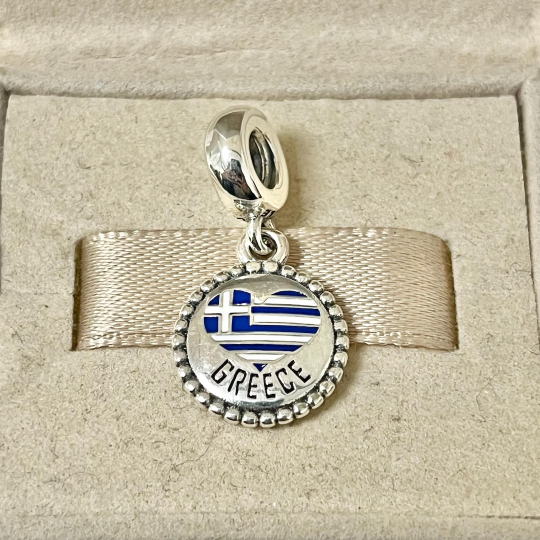 Pandora GREECE Heart Flag Dangle Charm Travel Pendant S925 Silver ...