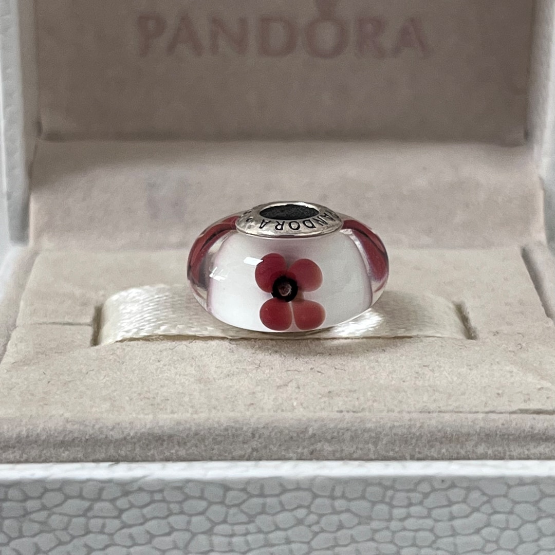 Pandora Murano Glass Bead Charm Red Poppy Flower S925 Silver Jewelry ...