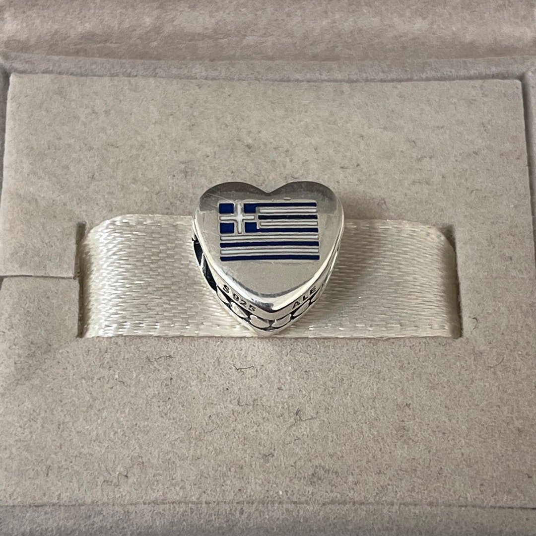 Pandora Greece Flag Charm Heart Bead Charm Love Greece S925 Sterling ...
