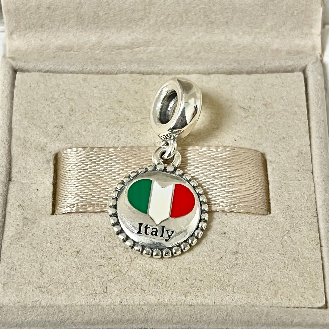 Pandora Italy Heart Flag Dangle Charm Travel Pendant S925 Silver ...