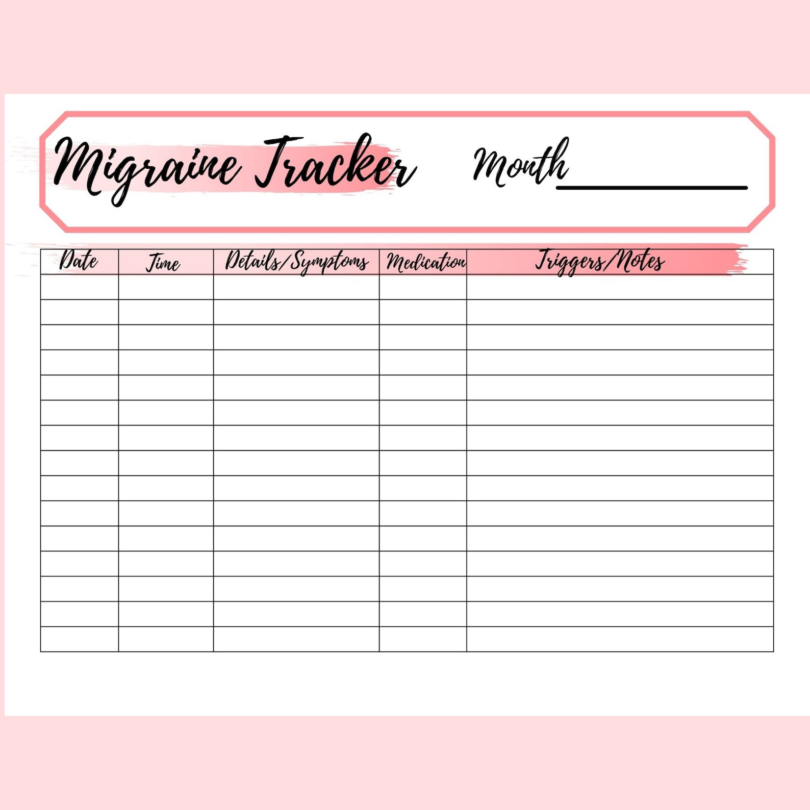 Migraine + Headache Tracker Journal, Printable Headache Log, Headache ...