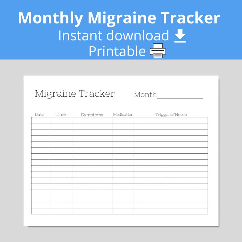 Migraine + Headache Tracker Journal, Printable Headache Log, Headache ...