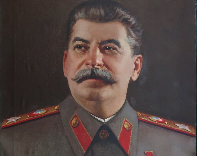 Portrait of Stalin. Antique Oil Painting Original Soviet Art Ukrainian ...