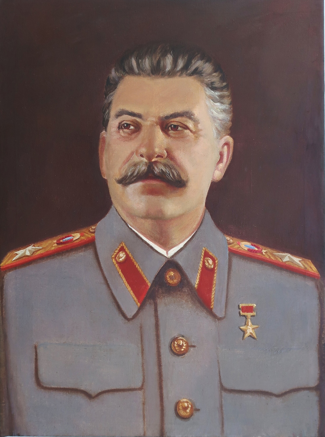 Portrait of Stalin. Antique Oil Painting Original of Socialist Realism ...