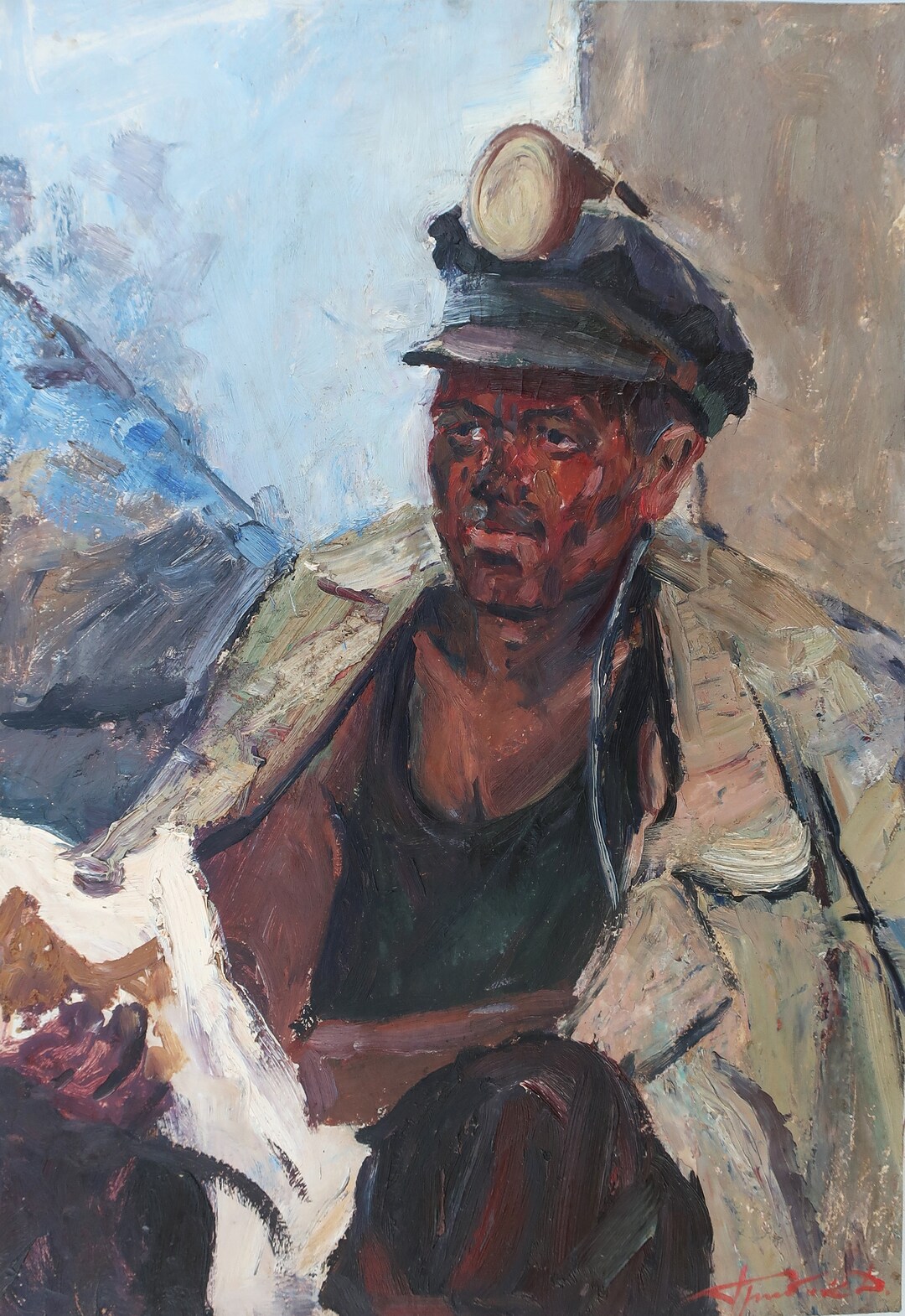 Miner. Antique Oil Painting. Original of Socialist Realism Soviet Art ...