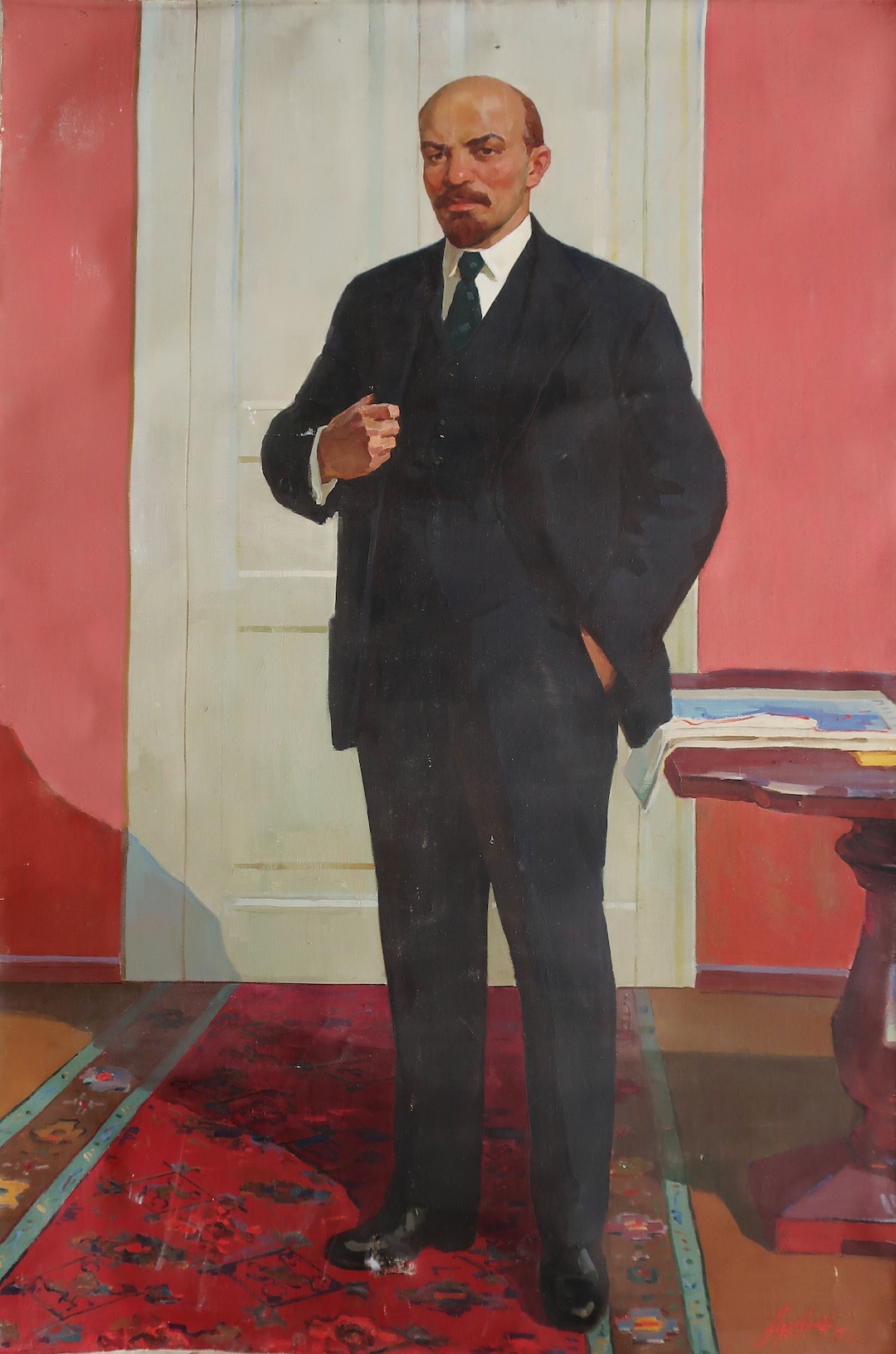 Portrait of V.I. Lenin Antique Oil Painting Original Socialist Realist ...