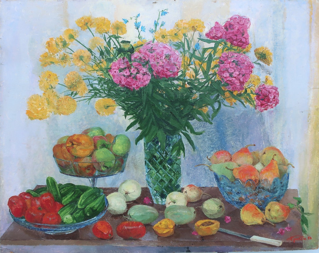 Vegetables Fruits. Oil Painting Original Socialist Realism Ukrainian ...