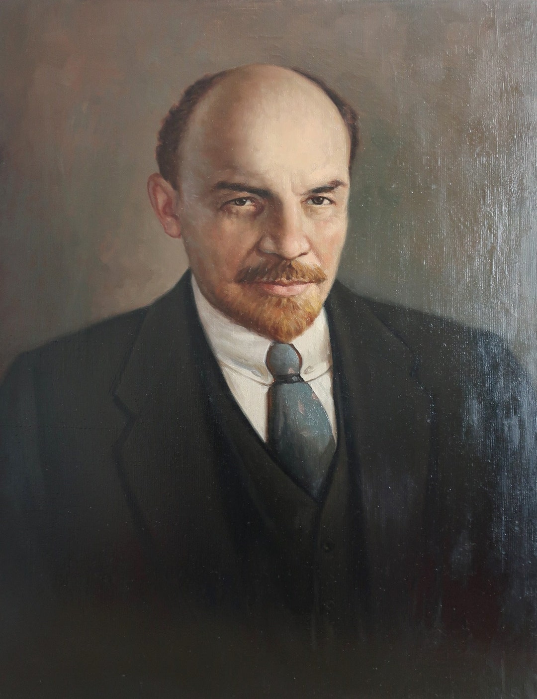Portrait of V. Lenin Antique Oil Painting Original Socrealism Soviet ...